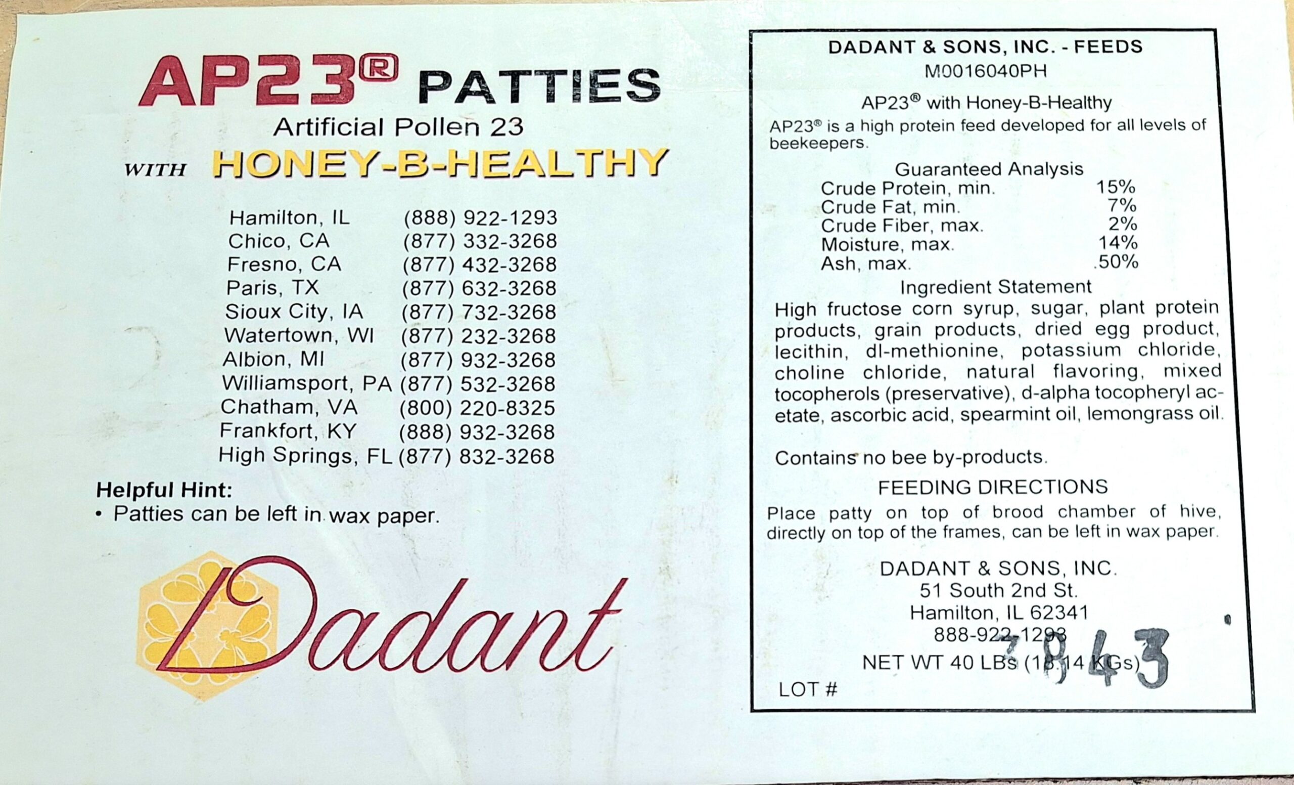 AP23 Pollen Patties - HappBee Acres Bee Supply